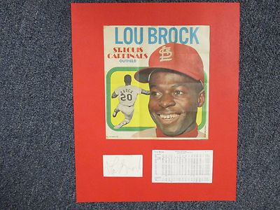 LOU BROCK 14 X 17 Display(w/Trimmed Signed index card & 1970 Topps ...