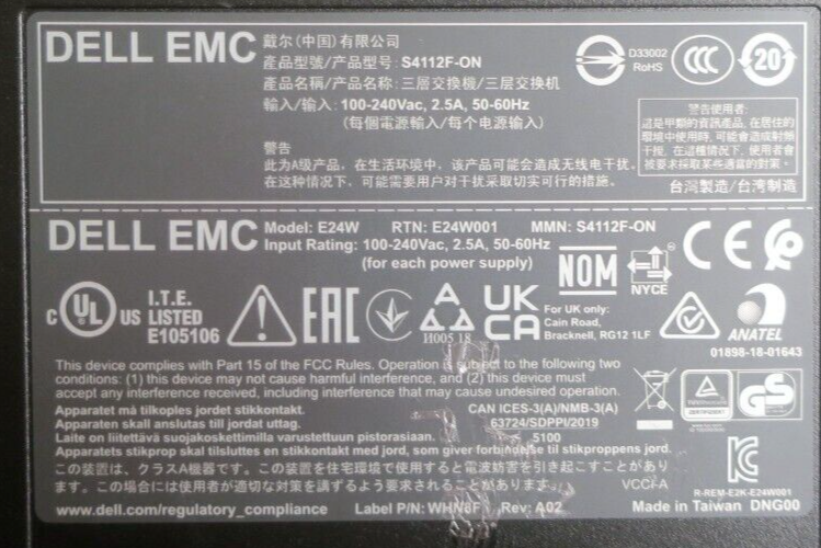 Dell Networking S4112F-ON 12x 10GE SFP+ + 3x 100GE QSFP28 R2F Managed ...