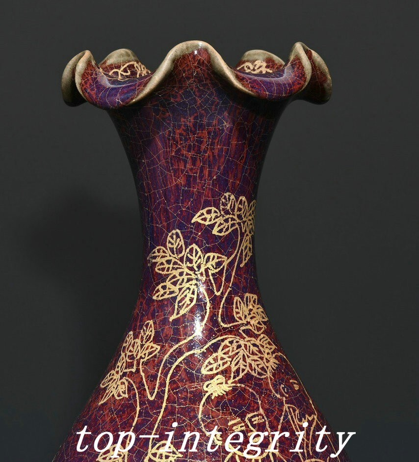 12.4" Collect Song Dynasty Jun Kiln Porcelain Gilt inscription Boy ...
