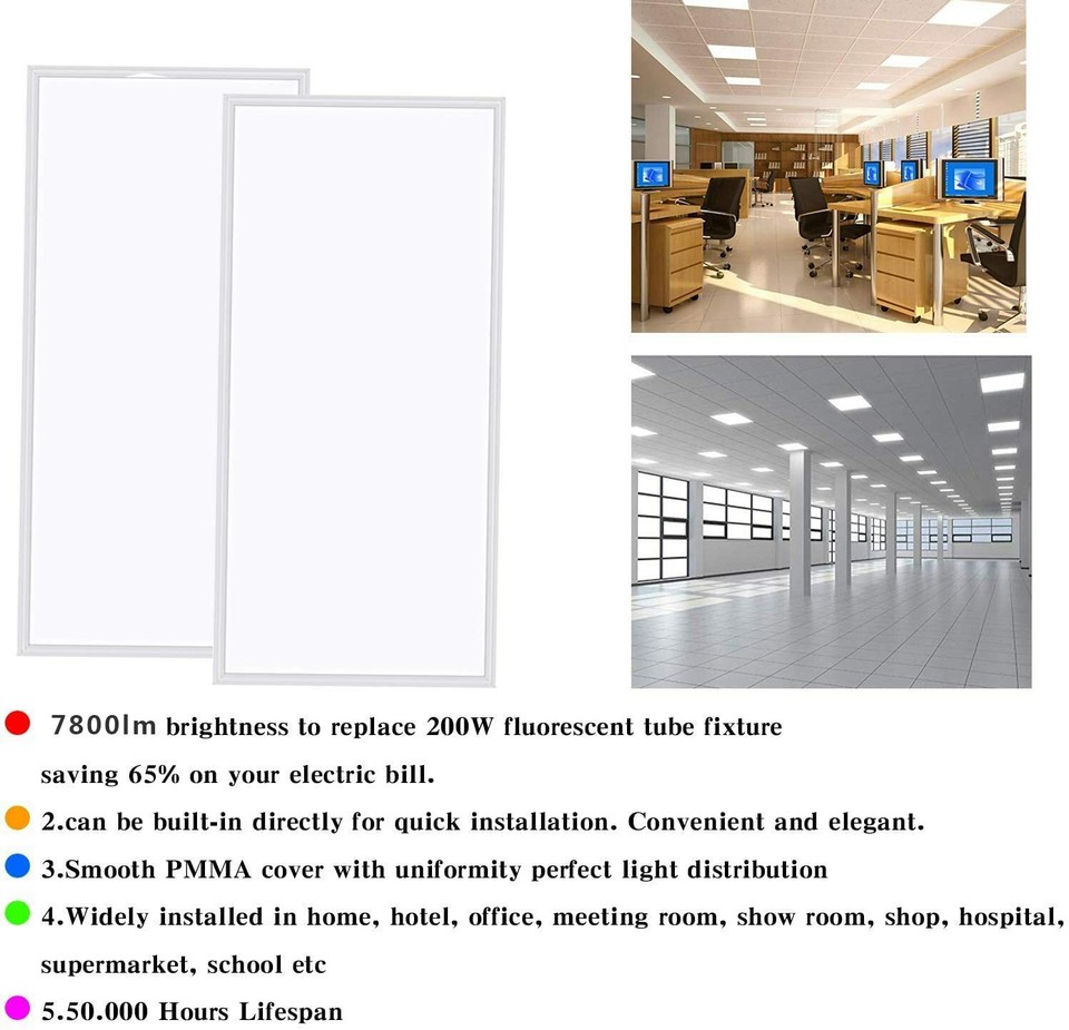 4x 2x4Ft LED Panel Light Drop Ceiling 75W 5000K Ultra-thin Home/Office ...
