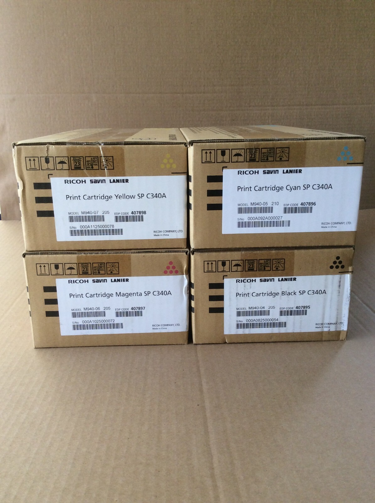 NEW! Lot of 4, Ricoh SP-C340A Color Toner Set , 407895, 407896, 407897 ...