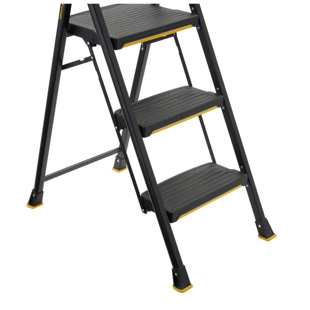 3-Step Pro-Grade Steel Step Stool Project Ladder, 300 lbs. Load ...