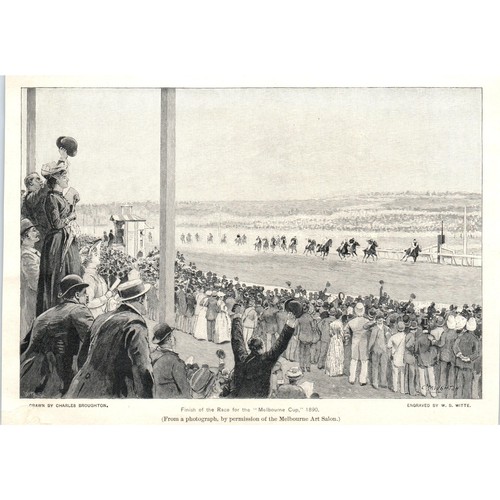 Finish of the Race For the Melbourne Cup Horse Racing 1892 Print AB6 ...