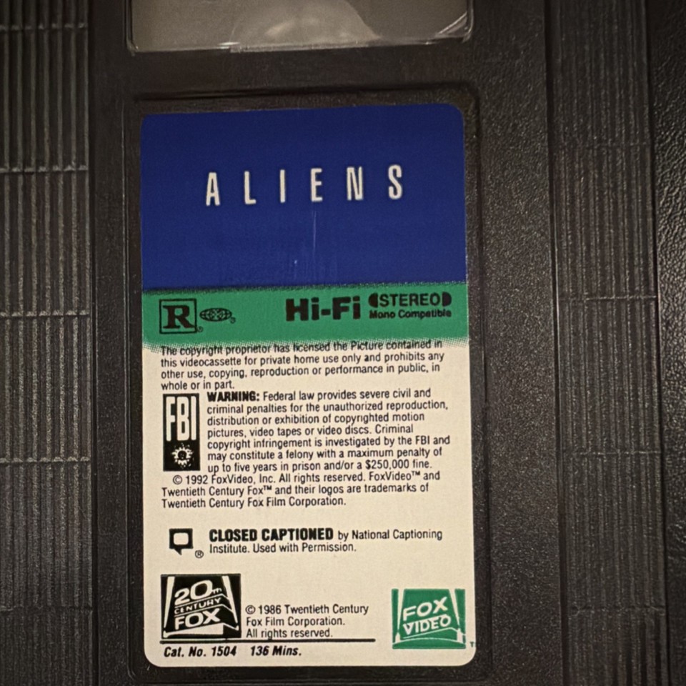 20th Century Fox Aliens (VHS, 1986, Sigourney Weaver, Sci-Fi & Fantasy ...