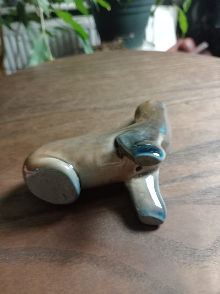 Mid Century Modern Studio Pottery Seal Figurine Blue Brown Drip Glaze ...