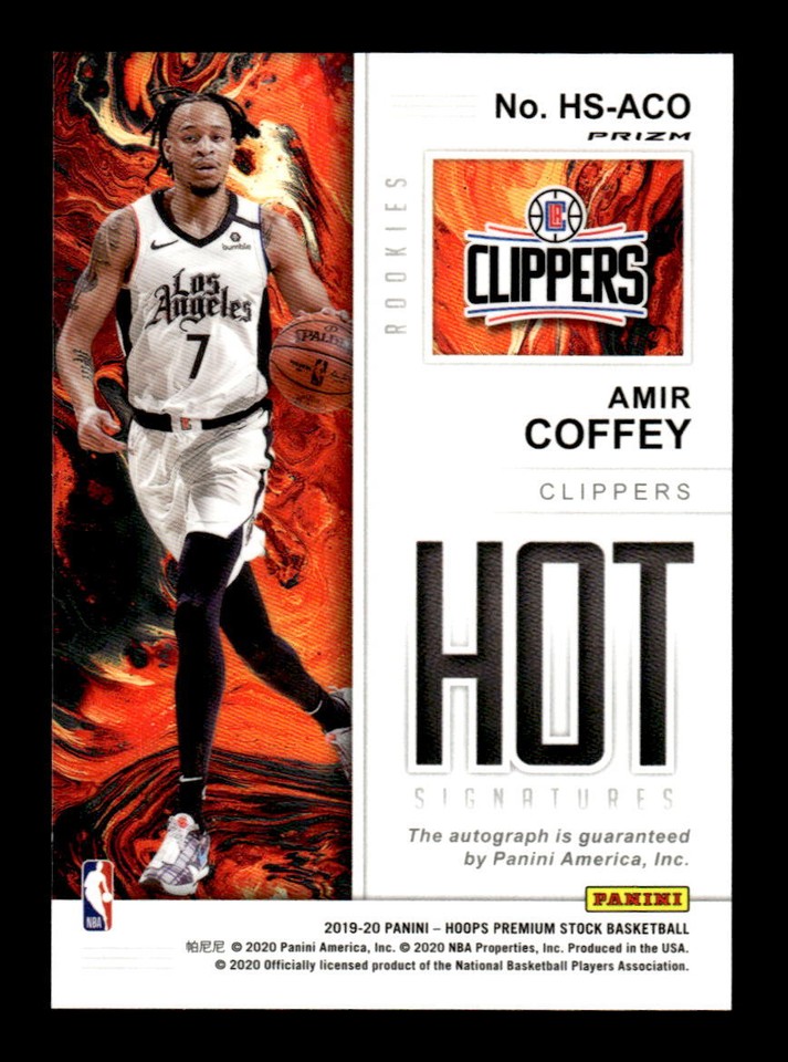 2019-20 Hoops Premium Stock #HS-ACO Amir Coffey Hot Signatures Rookies ...
