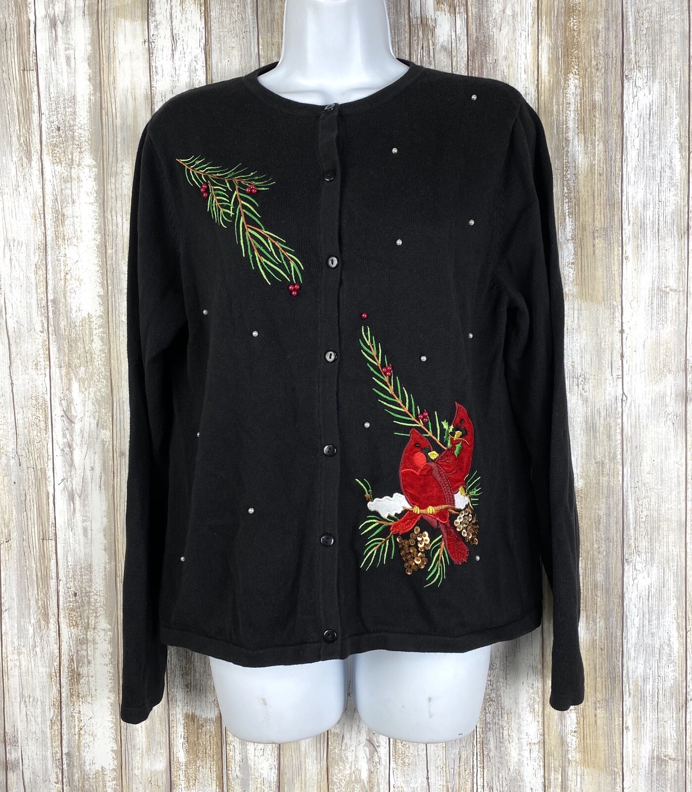 CLASSIC ELEMENTS Black Button Down Sweater Size M (10… - Gem