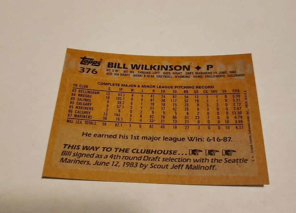 topps baseball card Bill Wilkinson | eBay