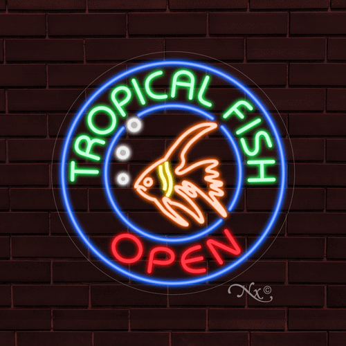 NEW "TROPICAL FISH OPEN" w/LOGO 26x26 INCH LED FLEX WINDOW INDOOR SIGN ...