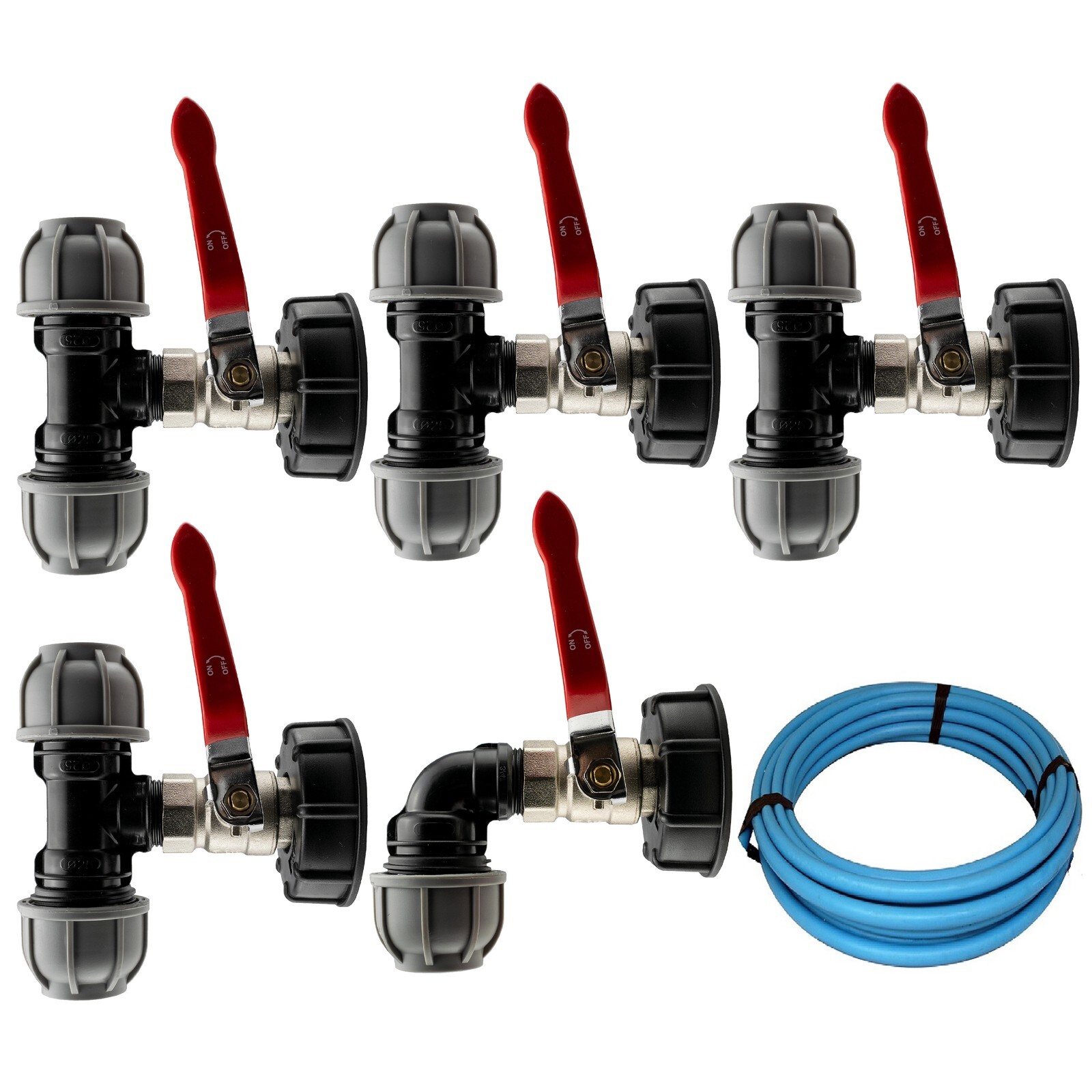 Join 5 IBC tanks with coarse thread S60X6 via 32mm MDPE pipe adapters ...