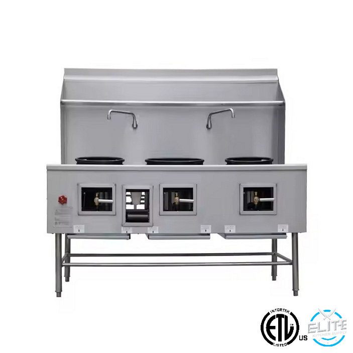 3 Burners 68" W Chinese Wok Range Mandarin Stove W/ Waterfall Natural ...