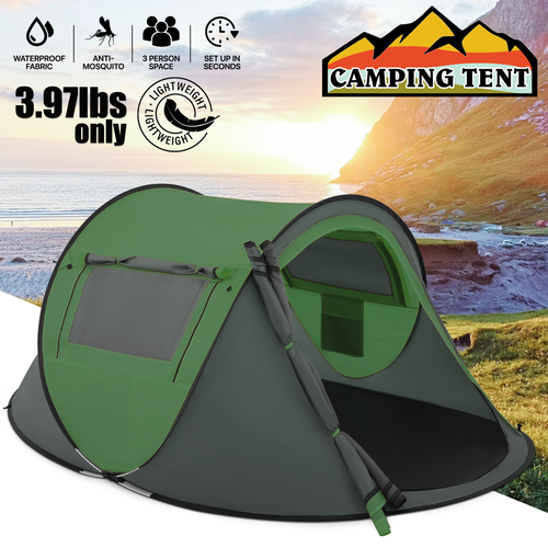3 Person[AUTOMATIC POP UP]Portable Camping Tent Family Backpacking ...