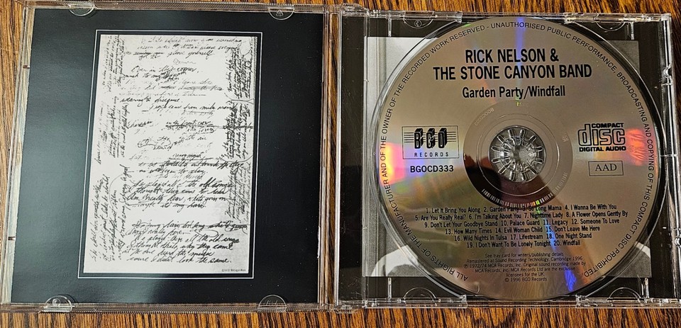 Rick Nelson CD Lot Of 3 Gr Hits, Garden Party/Windfall, Bright Lights ...