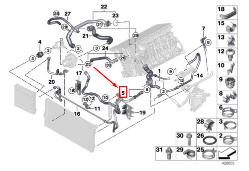 BMW 5 F07 ENGINE COOLANT RECOVERY TANK HOSE 7583175 17127583175 NO DUTY ...