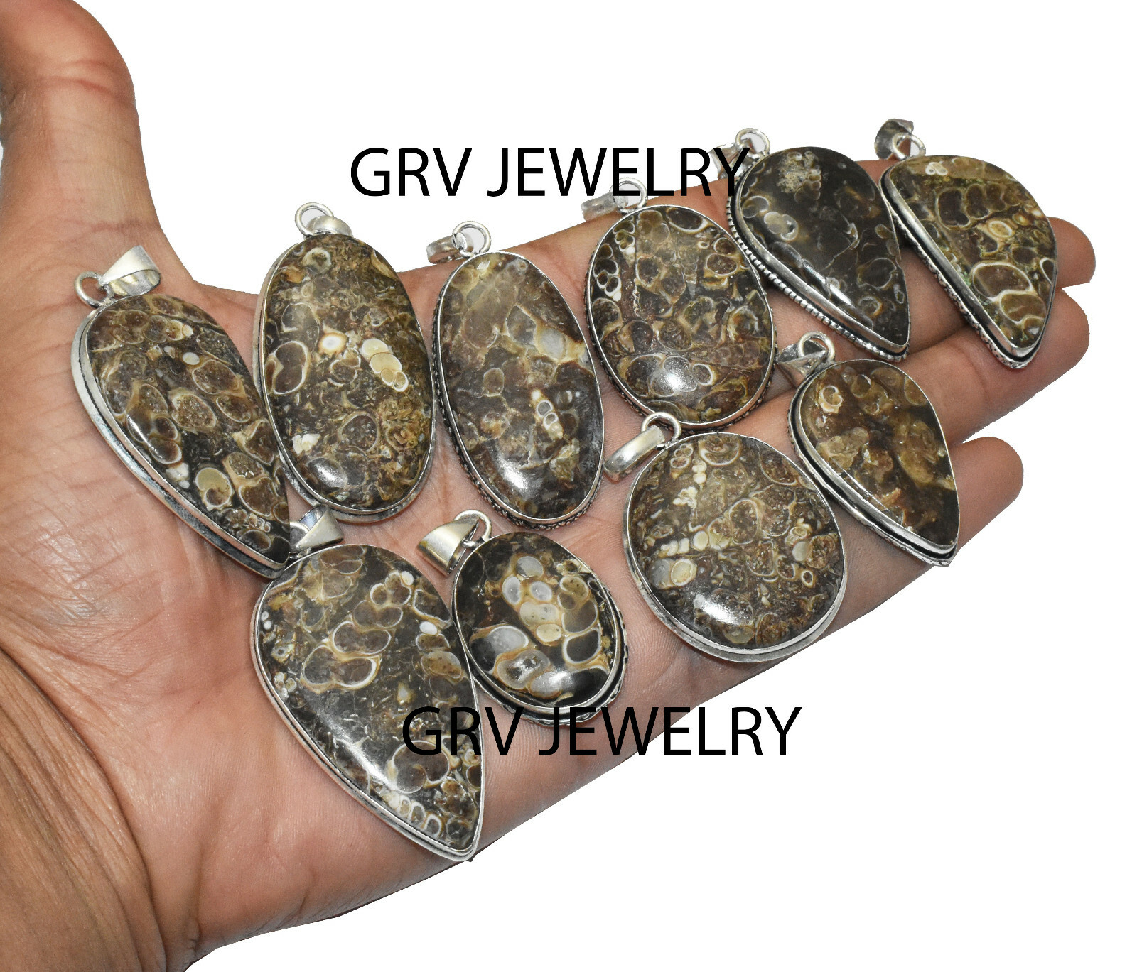 Natural Turtella Jasper Gemstone 100pcs Pendants 925 Silver Plated wh ...