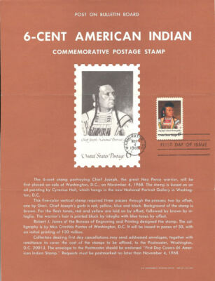 #1364 6c Chief Joseph Stamp Poster- Unofficial Souvenir Page Folded MC ...