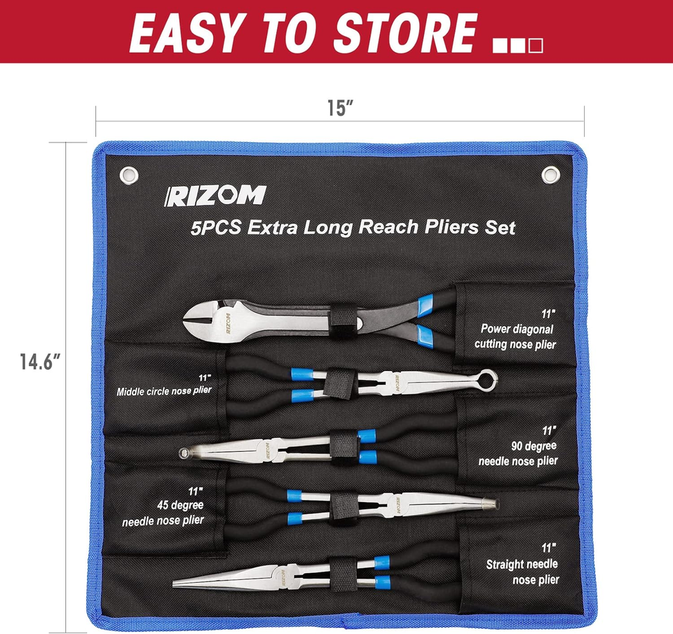 5-Piece 11 Inch Long Needle Nose Pliers Set, Extra Long Reach Pliers ...