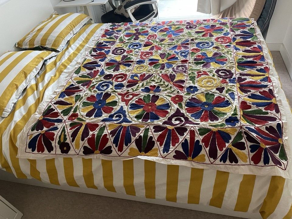 Antique Vintage Uzbek Embroidery Suzani Bed Cover, Bedspread 168x139cm ...