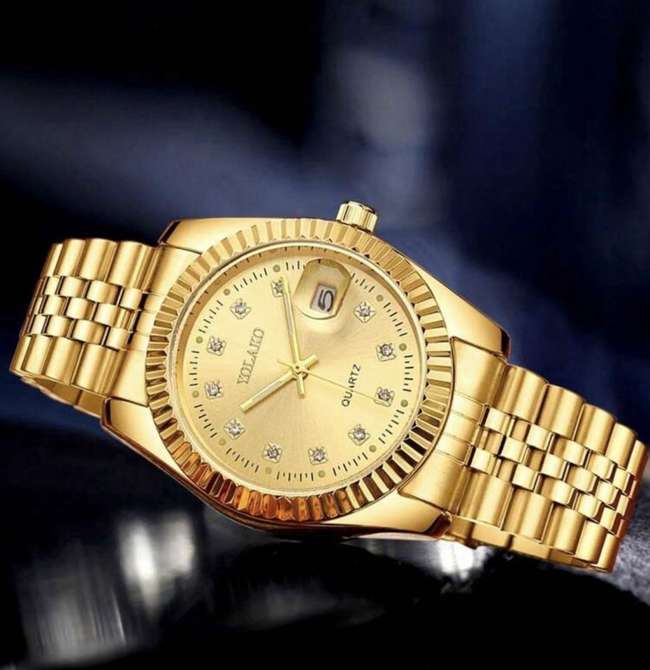 YOLAKO Men's Classic Gold-Tone Stainless Steel Quartz Watch with Date ...