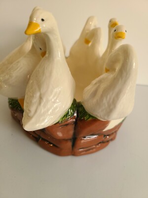 Vintage glazed ceramic Geese Goose bowl/planter /centerpiece 10 Geese ...