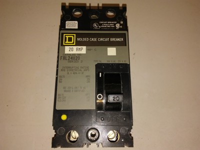 Square D FAL24020 Series 2 20 Amp 480 Vac Molded Case Circuit Breaker ...