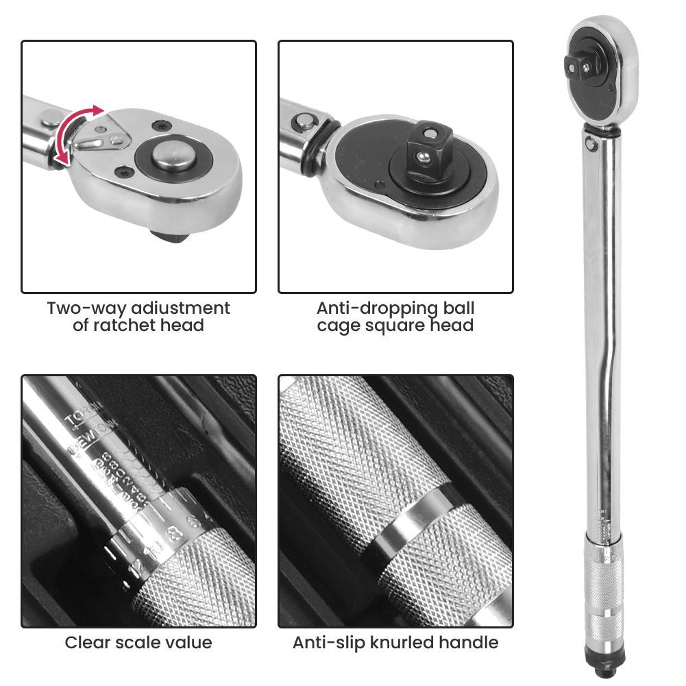 Ratcheting Torque Wrench 1/2" Square Drive 28-210Nm w/ Extension Bar ...