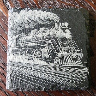 Set of 6 Slate Coasters Steam Locomotive design, laser engraved. | eBay