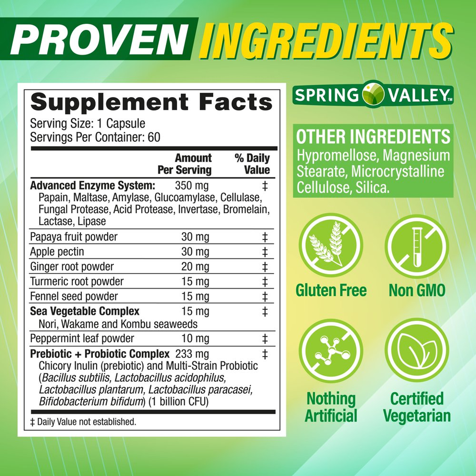 Spring Valley Advanced Digestive Enzymes Probiotics + Prebiotics 60 ...