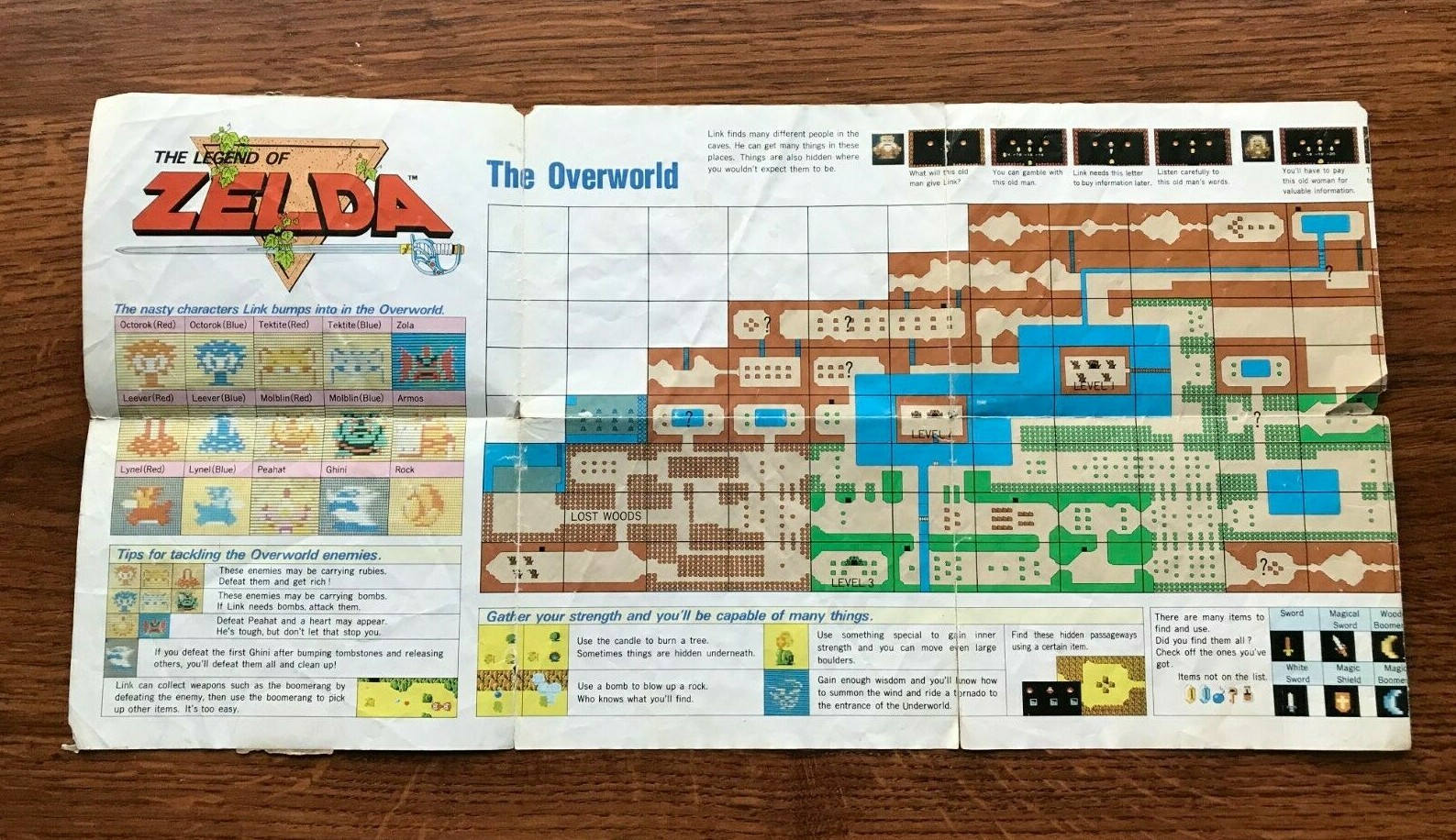 Legend of Zelda Foldable Map Poster Nintendo NES Instruction Manual ...