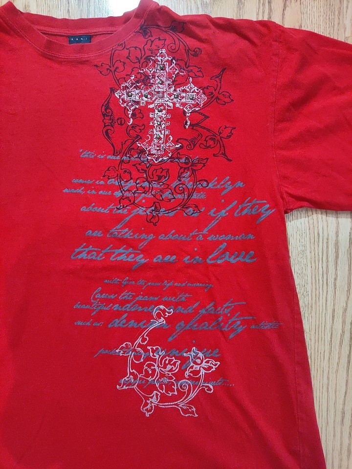 Vintage Y2K Kani Gold Cross Quote Shirt Mens XL Red Affliction Style ...