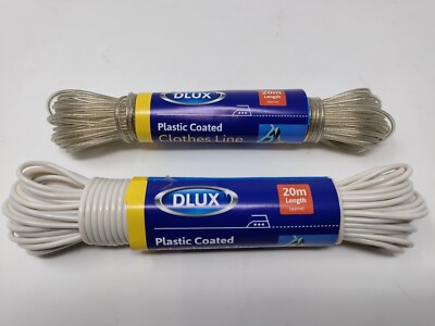 20m Plastic PVC Coated Steel Core Washing Cloths Line Strong White ...