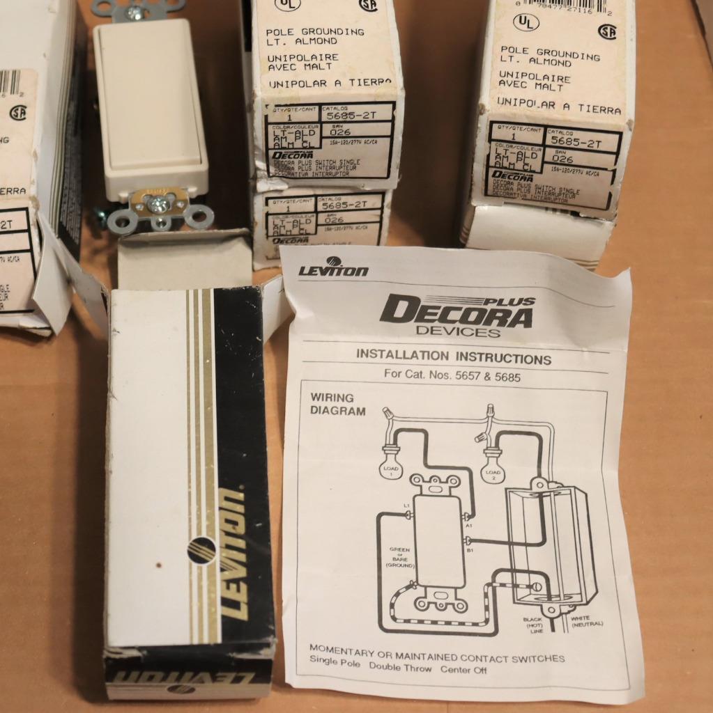 One Leviton 5685-2T Decora Single Pole Double Throw Center Off Lt ...