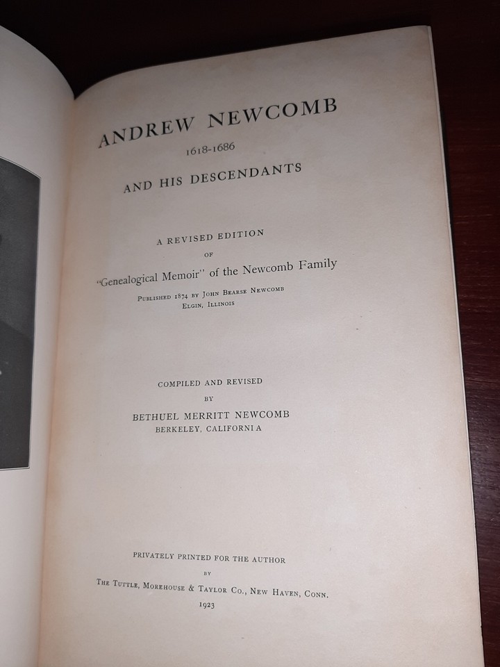 Newcomb Genealogy Descendants of Andrew Newcomb Hardcover Bethuel ...