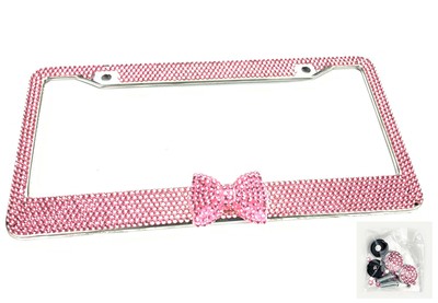 Pink Bow Tie Bling Diamond Crystal License Plate Metal Frame For Front ...