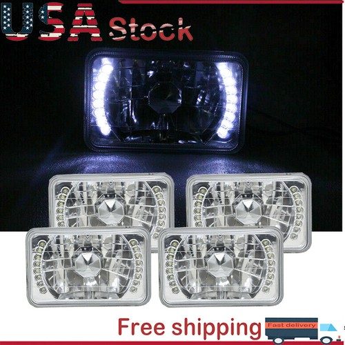 4 PCS 4x6" Inch Rectangular Headlight Headlamp Set Chrome Crystal White ...