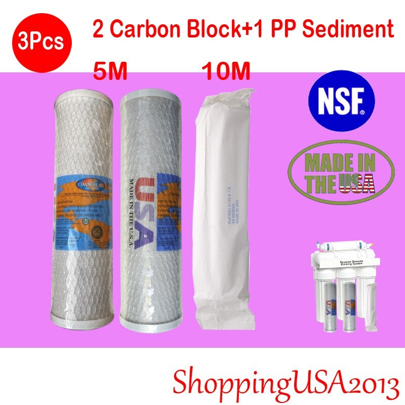 2 X Carbon Block Coconut 10" Omnipure 5M &1 PP Sediment 10M RO Water ...