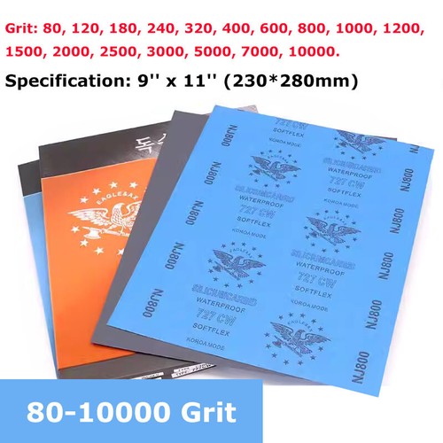 9'' x 11'' 80-10000 Grit Wet Dry Sandpaper Sanding Paper Sheets Auto ...