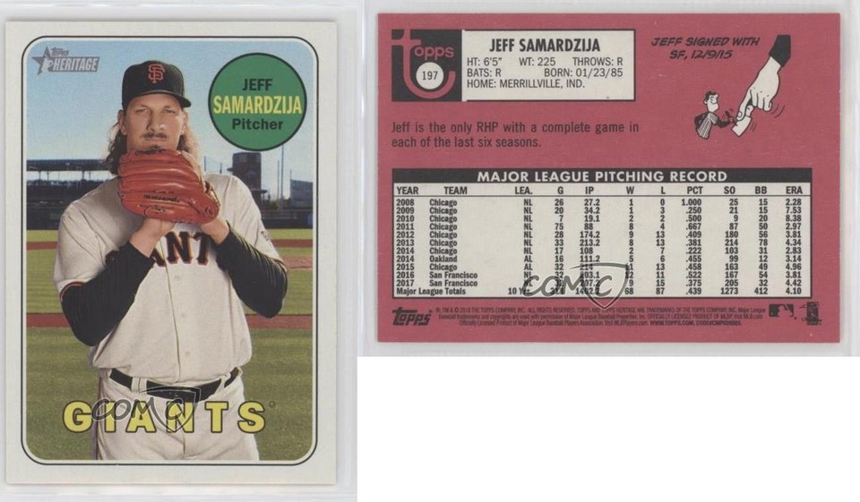 2018 Topps Heritage Magenta Back /10 Jeff Samardzija #197 0b0 | eBay