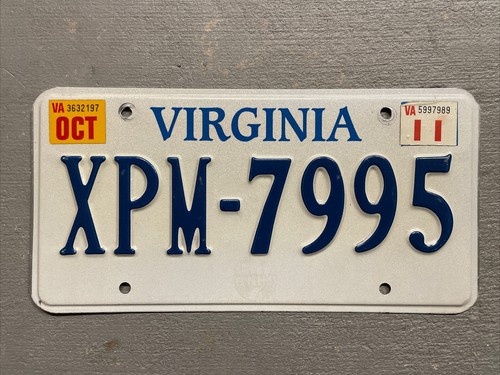 VINTAGE VIRGINIA LICENSE PLATE WHITE/BLUE XPM-7995 OCTOBER 2011 STICKER ...