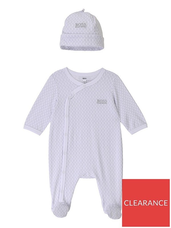 HUGO BOSS Baby Set Sleepsuit & Hat Set White Boys Girls Gift Set Box 18 ...