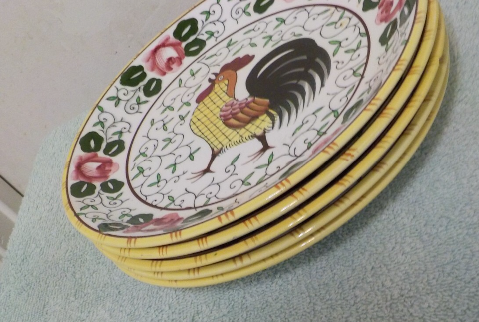 A SET OF FIVE Ucagco Rooster & Roses PY Provincial 8" PLATES | eBay
