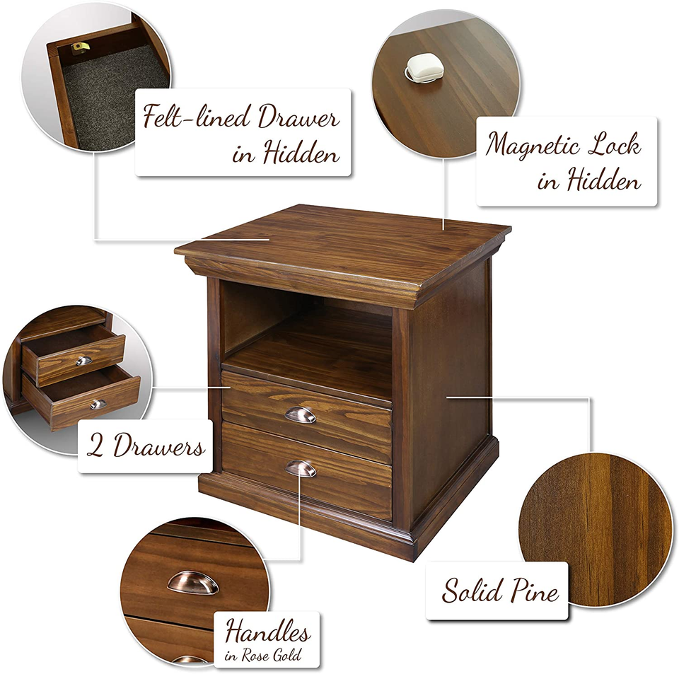Nightstand End Side Compartment Concealment Table Wooden Hidden Storage ...
