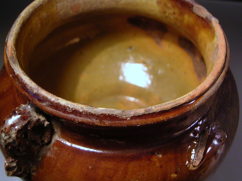Antique Primitive Redware Pottery Jar Heart Treacle Glaze | eBay