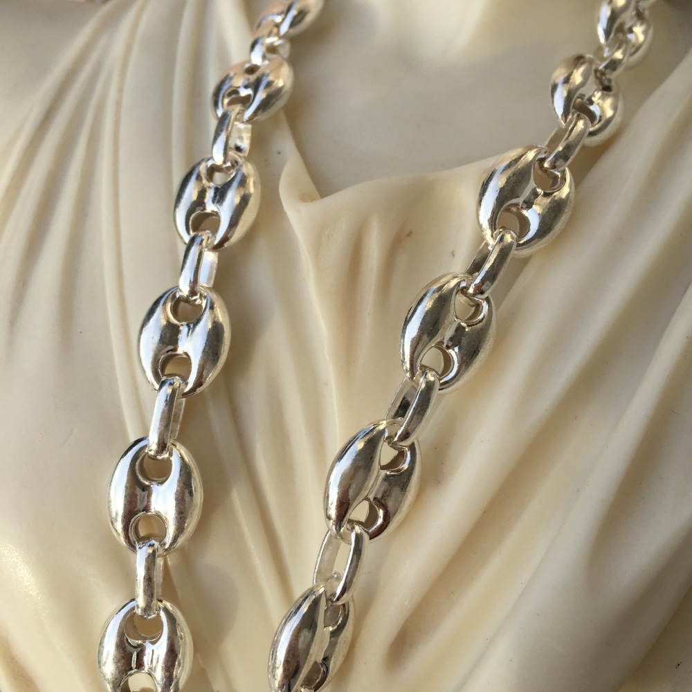 9mm 49GR Mens Mariner Puffed Chain Necklace 925 Silver Sterling 24Inch ...