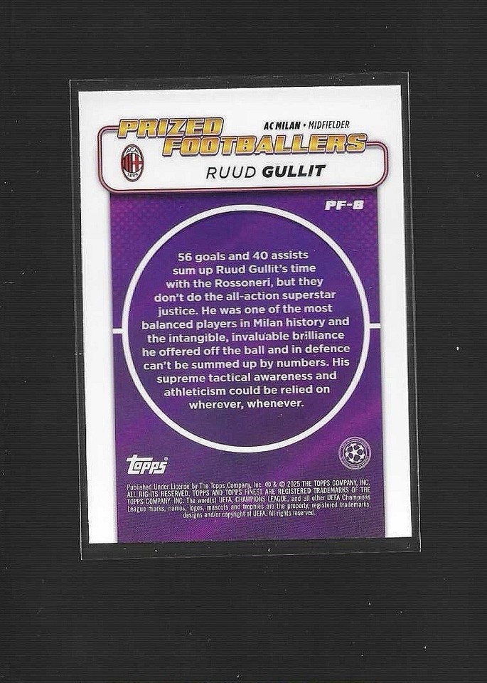 Ruud Gullit 2024-25 Topps Finest UEFA Club Competitions Prized ...