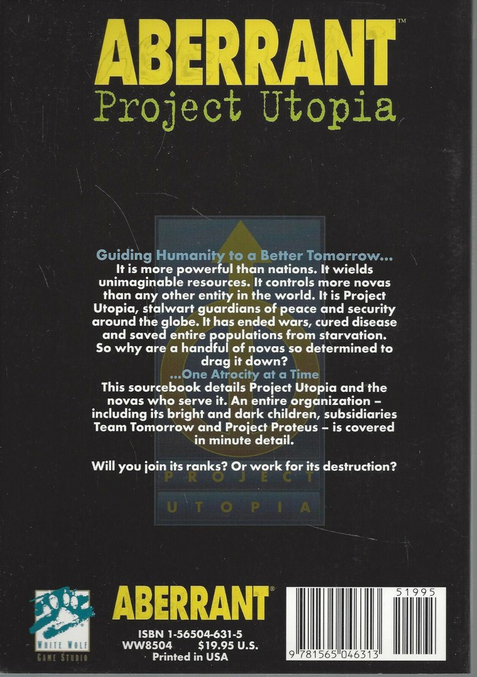Aberrant RPG Project Utopia SC NEW OOP White Wolf WW 8504 | eBay