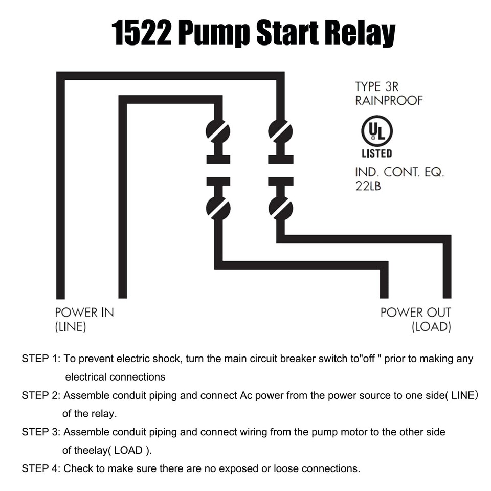 1522 Pump Start Relay with Enclosure 3 HP / 110V / 220V 24V Coil for ...