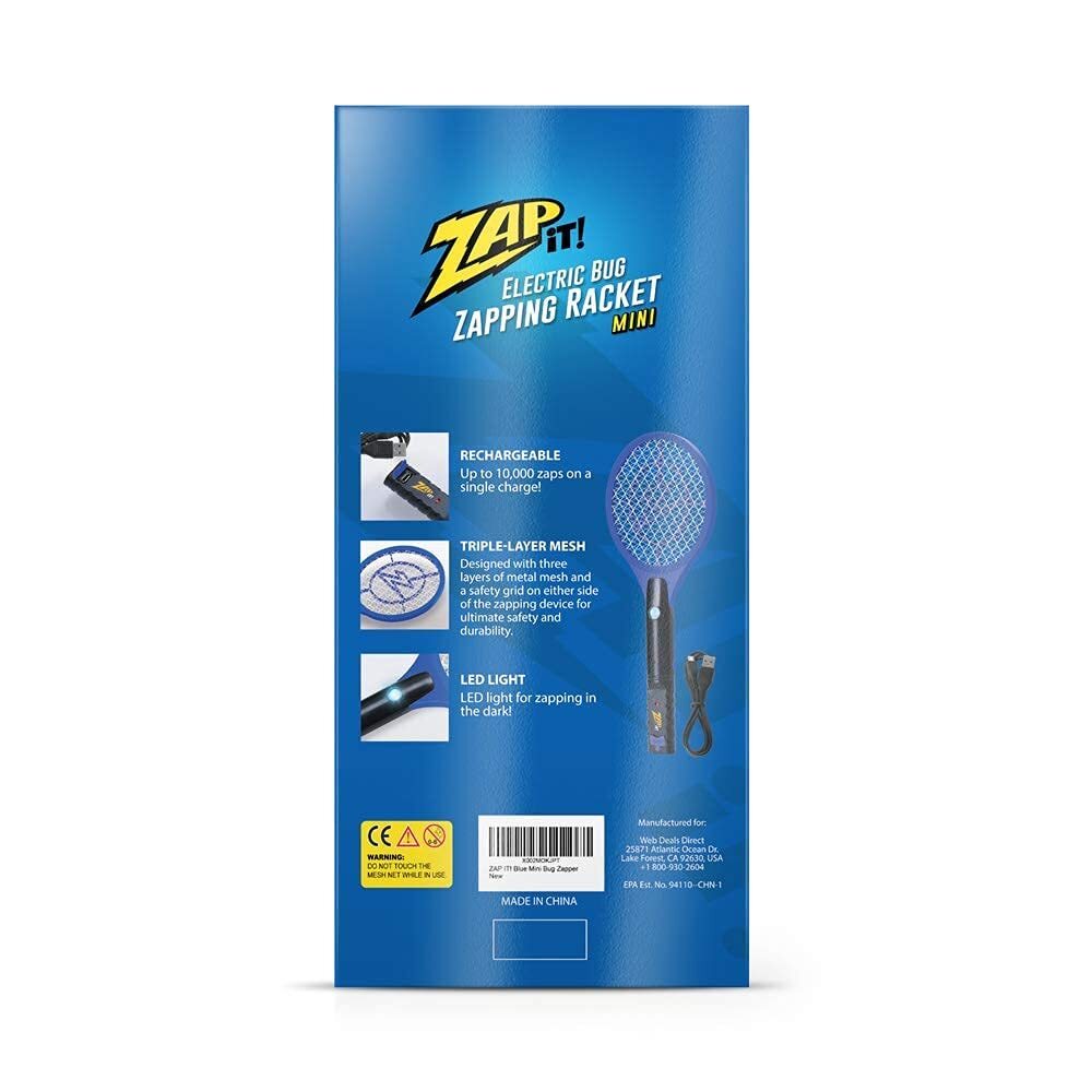 ZAP IT! Bug Zapper Rechargeable Fly Swatter Racket, 4,000 Volt, USB ...