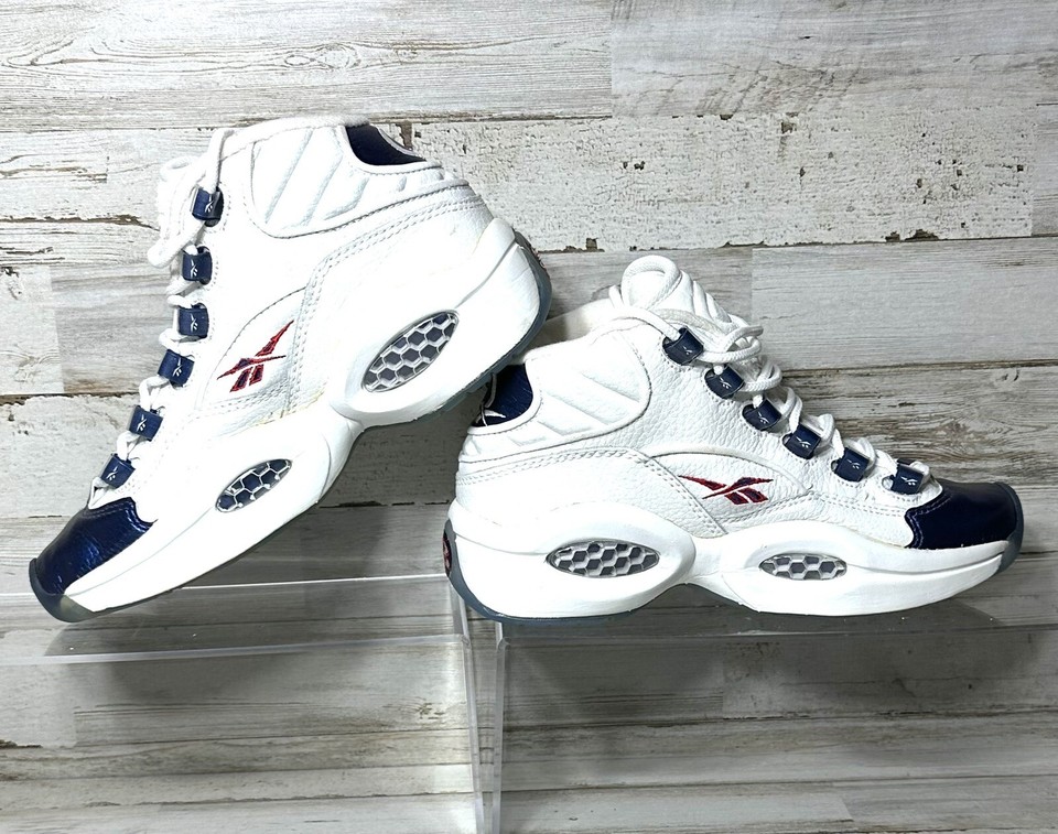 Reebok Question Mid Kids Sneakers White Pearlized Navy Size 4 | eBay