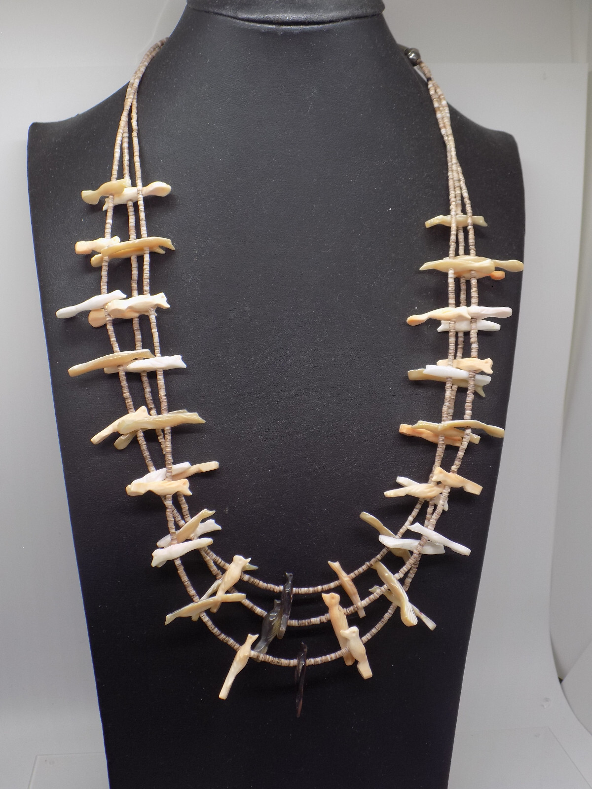 ZUNI? - 3 Strand Carved Stone MOP Heishi Animals BIRD… - Gem